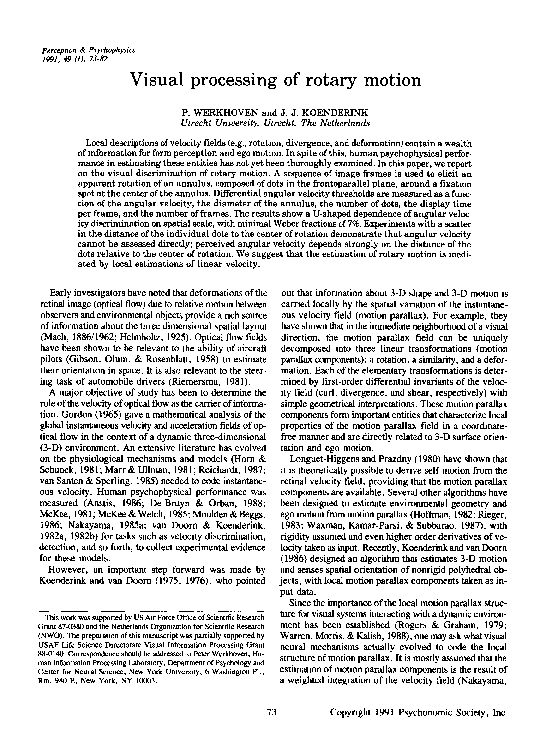 (PDF) Visual processing of rotary motion | P Werkhoven - Academia.edu