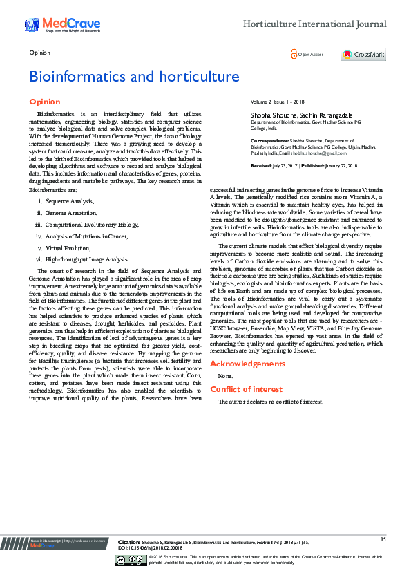 (PDF) Bioinformatics and horticulture