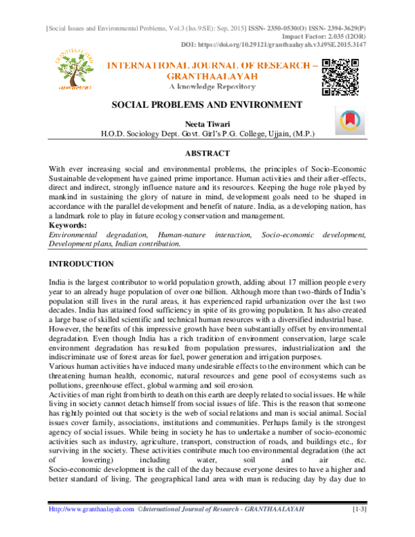 (PDF) Social Problems and Environment
