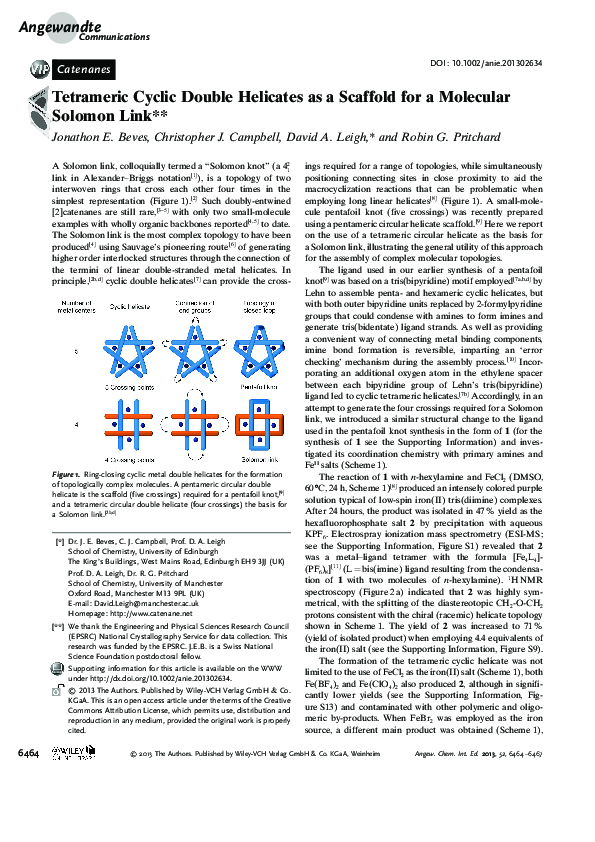 (PDF) Tetrameric Cyclic Double Helicates as a Scaffold for a Molecular ...