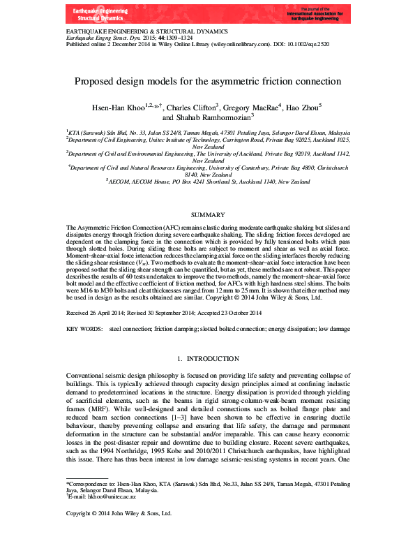 Pdf Proposed Design Models For The Asymmetric Friction Connection