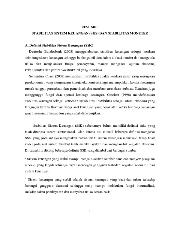 (DOC) Resume Ekonomi Moneter klp 10 _STABILITAS SISTEM KEUANGAN (SKS) DAN STABILITAS MONETER ...