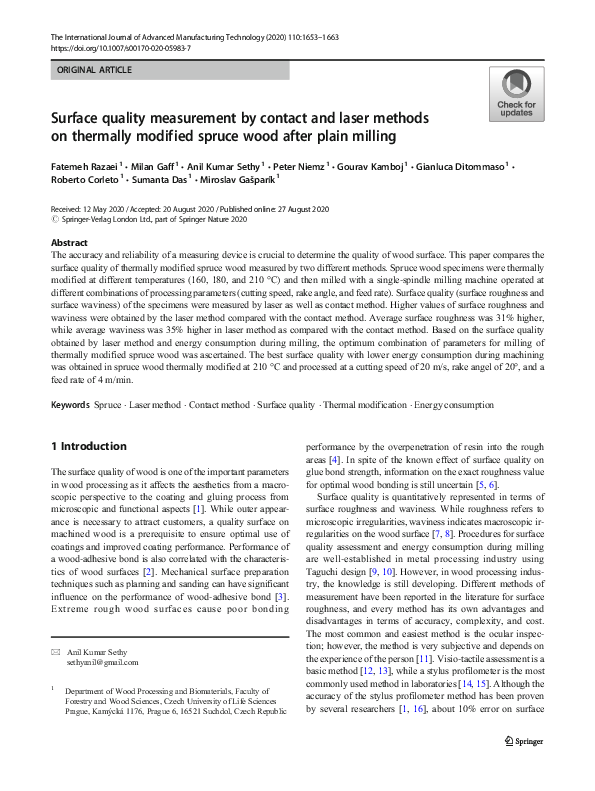(PDF) Surface quality measurement by contact and laser methods on ...