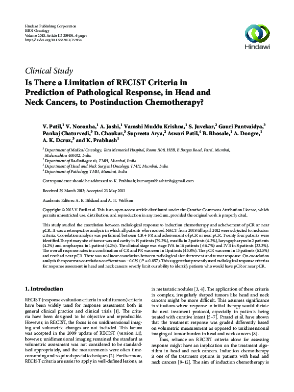 (PDF) Is There a Limitation of RECIST Criteria in Prediction of ...