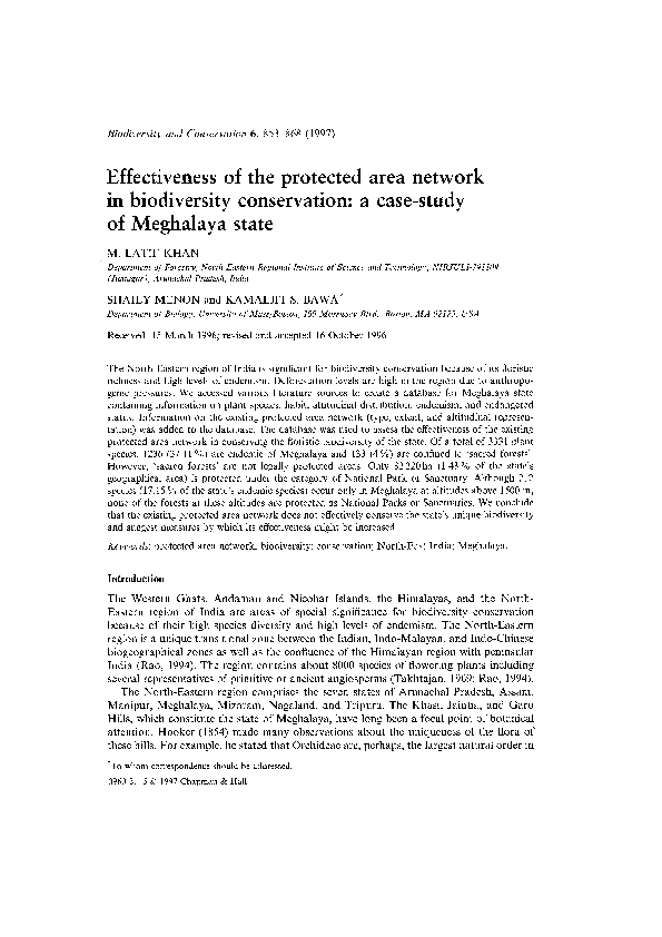 (PDF) Effectiveness of the protected area network in biodiversity ...
