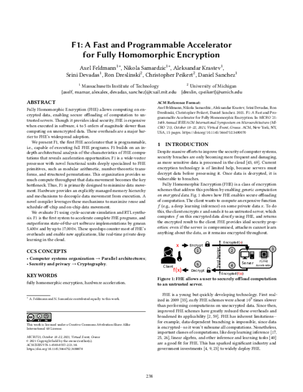 Pdf F1 A Fast And Programmable Accelerator For Fully Homomorphic Encryption