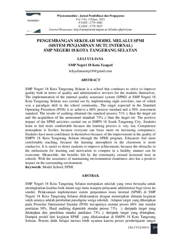 (PDF) Pengembangan Sekolah Model Melalui Spmi (Sistem Penjaminan Mutu ...