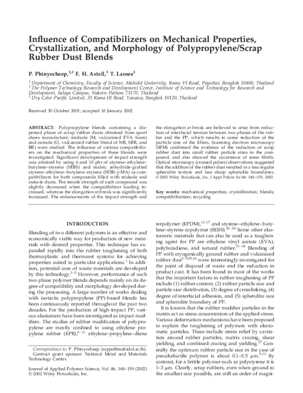 (PDF) Influence of compatibilizers on mechanical properties, crystallization, and morphology of ...