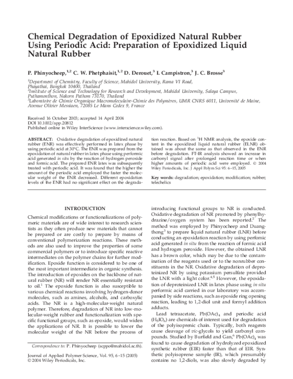 (PDF) Chemical degradation of epoxidized natural rubber using periodic ...
