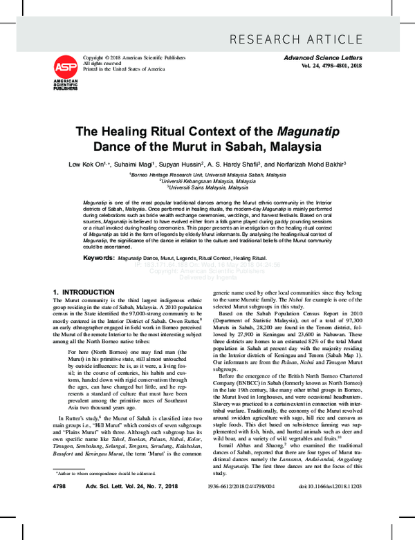 (PDF) The Healing Ritual Context of the Magunatip Dance of the Murut in ...