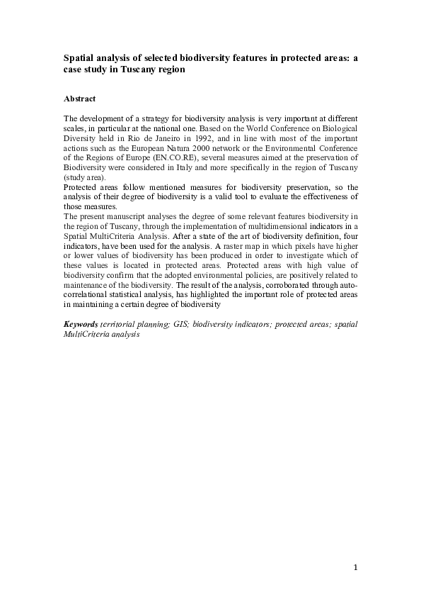 (PDF) Spatial analysis of selected biodiversity features in protected ...