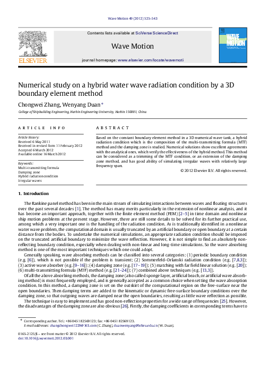 (PDF) Numerical study on a hybrid water wave radiation condition by a 3D boundary element method ...