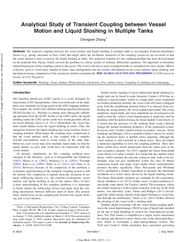 (PDF) Analytical Study of Transient Coupling between Vessel Motion and ...