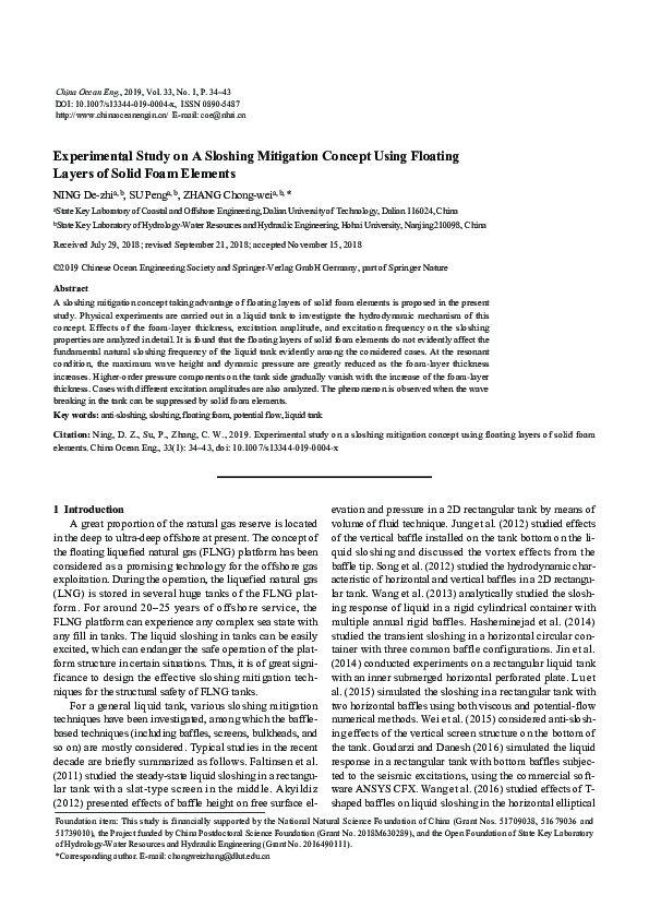 (PDF) Experimental Study on A Sloshing Mitigation Concept Using ...