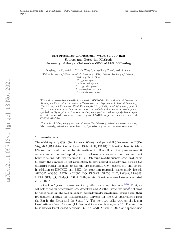Pdf Mid Frequency Gravitational Waves 0 1 10 Hz Sources And