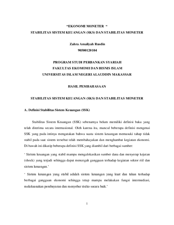 (PDF) Resume Moneter Kelompok 10 Stabilitas sistem keuangan SKS dan stabilitas moneter