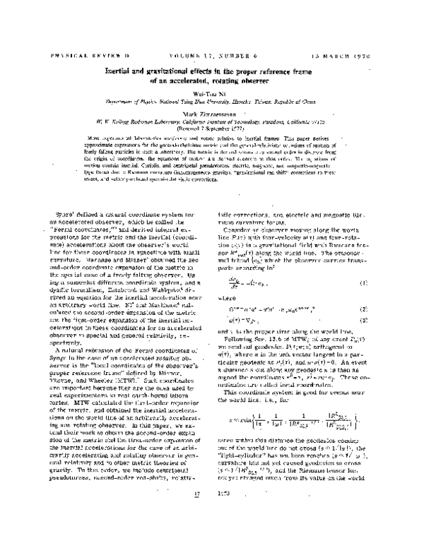 (PDF) Inertial and gravitational effects in the proper reference frame ...
