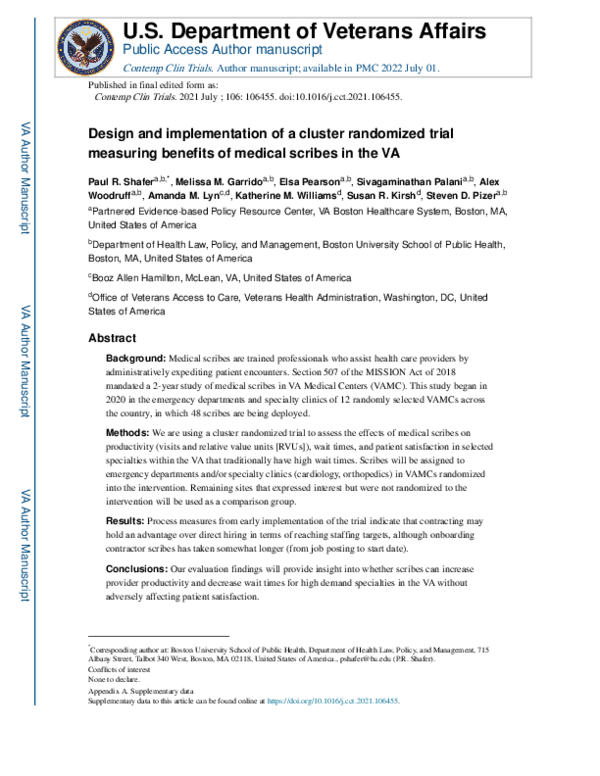 (PDF) Design and implementation of a cluster randomized trial measuring ...