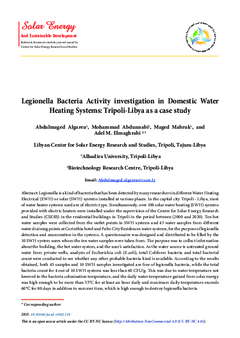 (PDF) Legionella Bacteria Activity investigation in Domestic Water ...