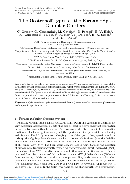 (PDF) The Oosterhoff types of the Fornax dSph Globular Clusters