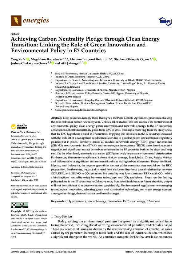 (PDF) Achieving Carbon Neutrality Pledge through Clean Energy ...