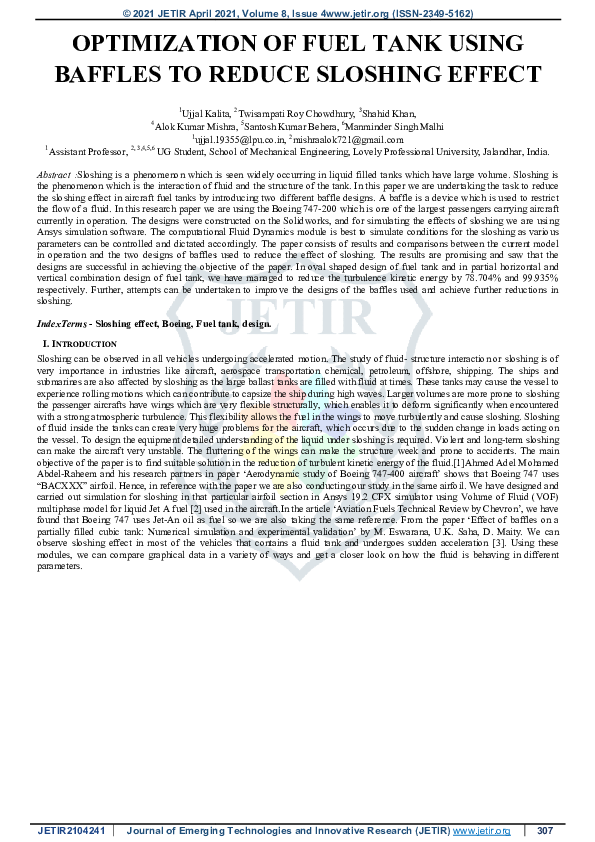 (PDF) Optimization of Fuel Tank Using Baffles to Reduce Sloshing Effect ...
