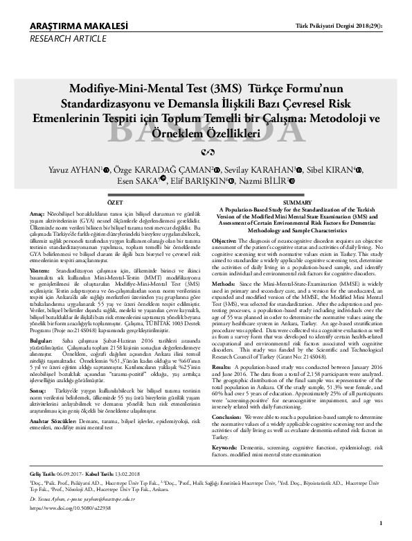 (PDF) A Population-Based Study for the Standardization of the Turkish ...