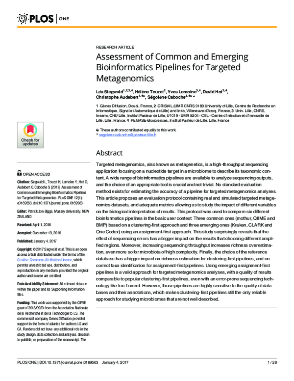 Pdf Assessment Of Common And Emerging Bioinformatics Pipelines For Targeted Metagenomics