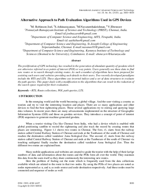 (PDF) Alternative Approach to Path Evaluation Algorithms Used in GPS Devices