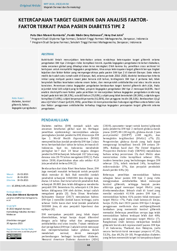 (PDF) Ketercapaian Target Glikemik Dan Analisis Faktorfaktor Terkait ...