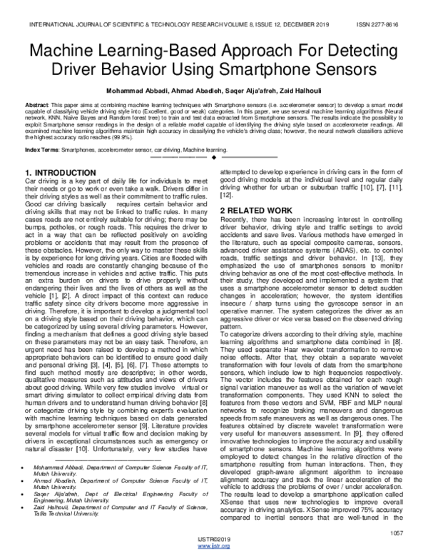 (PDF) Machine Learning-Based Approach For Detecting Driver Behavior ...