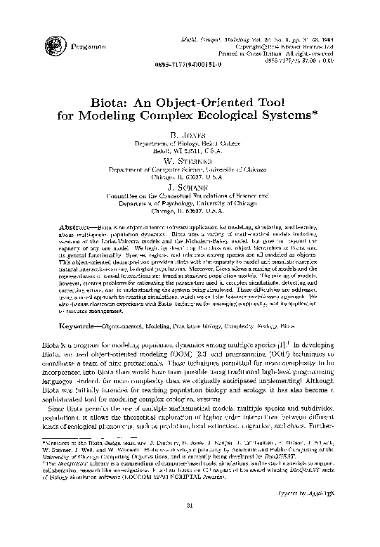 (PDF) Biota: An object-oriented tool for modeling complex ecological ... (PDF) Biota: An object-oriented tool for modeling complex ecological ...