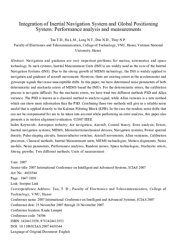 (PDF) Integration of Inertial Navigation System and global positioning system: Performance ...