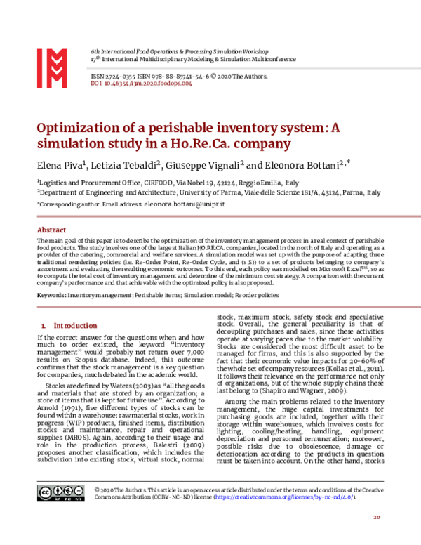 (PDF) Optimization of a perishable inventory system: A simulation study in a Ho.Re.Ca. company