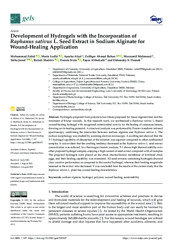 (PDF) Development of Hydrogels with the Incorporation of Raphanus ...