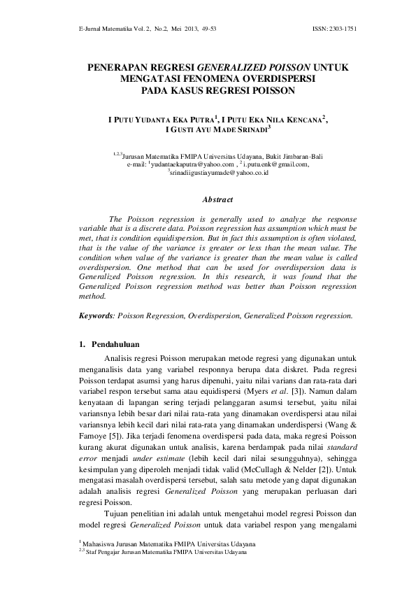 (PDF) Penerapan Regresi Generalized Poisson Untuk Mengatasi Fenomena ...