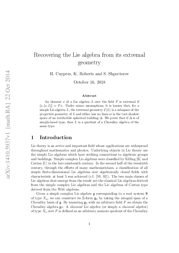 (PDF) Recovering the Lie algebra from its extremal geometry