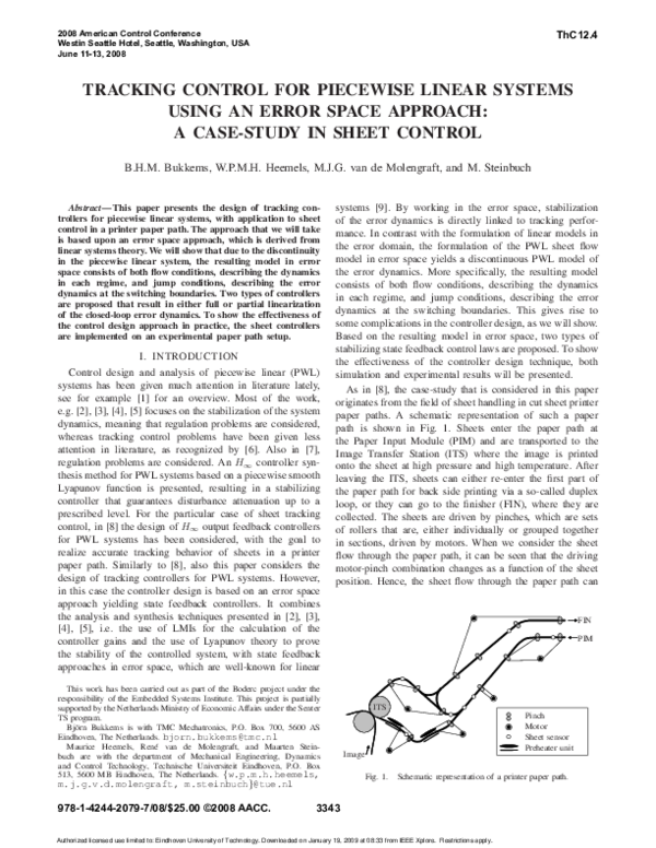 Pdf Tracking Control For Piecewise Linear Systems Using An Error 3173