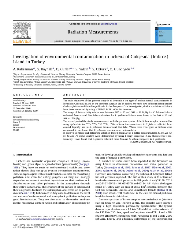 (PDF) Investigation of environmental contamination in lichens of ...