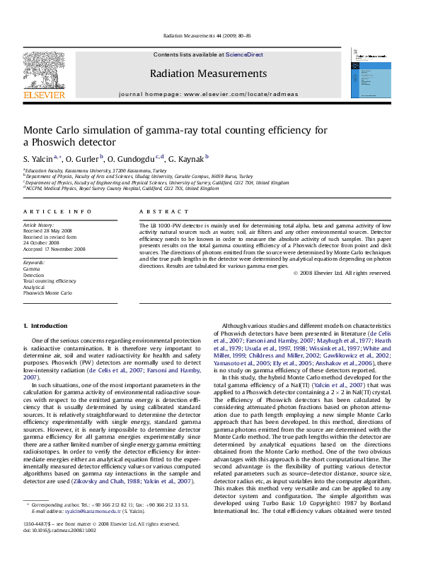 (PDF) Monte Carlo simulation of gamma-ray total counting efficiency for ...