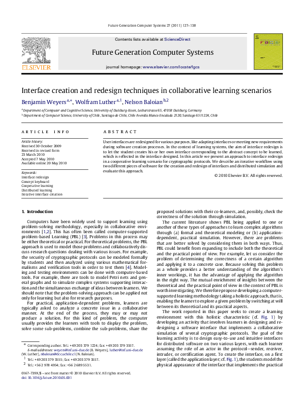 (PDF) Interface creation and redesign techniques in collaborative learning scenarios