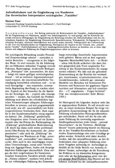 (PDF) Aufenthaltsdauer und die Eingliederung von Wanderern: Zur ...