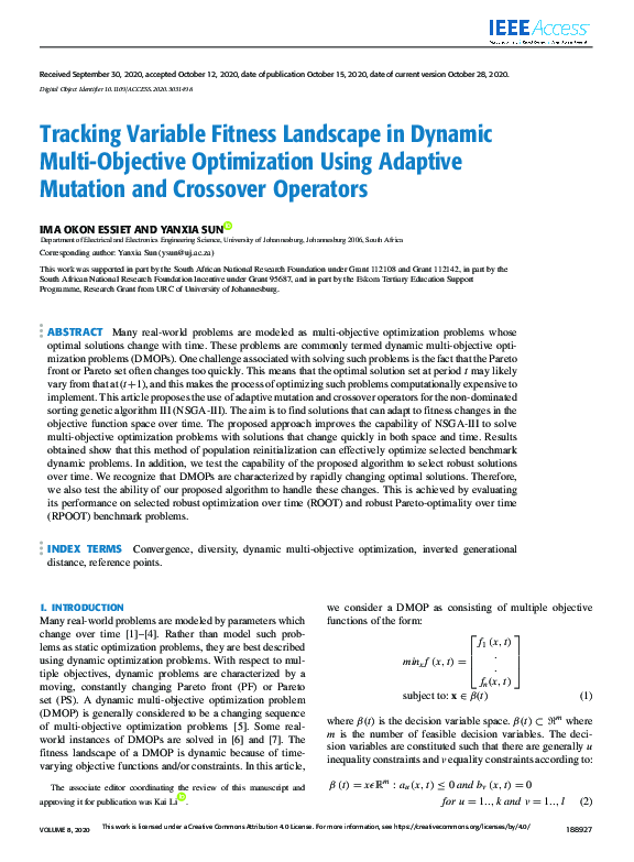 Pdf Tracking Variable Fitness Landscape In Dynamic Multi Objective Optimization Using Adaptive