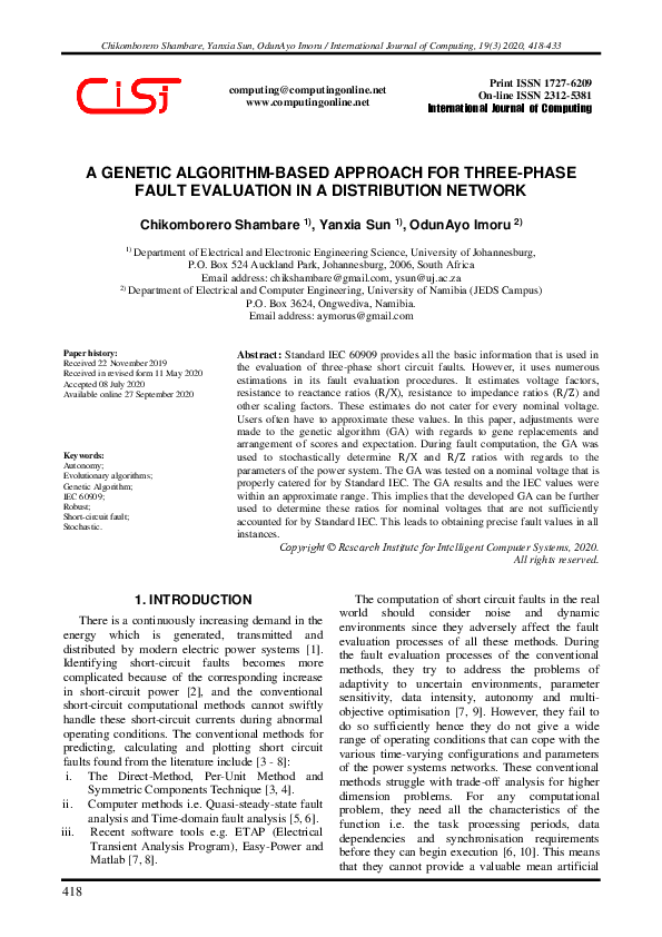 Pdf A Genetic Algorithm Based Approach For Three Phase Fault