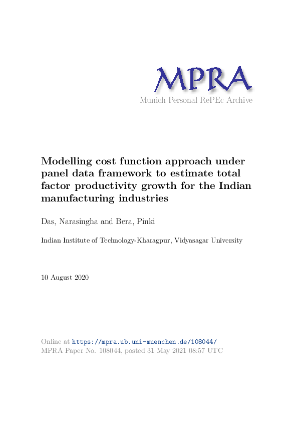 (PDF) Modelling cost function approach under panel data framework to estimate total factor ...