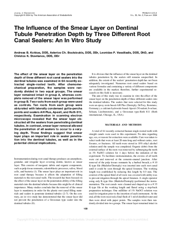 (PDF) The Influence of the Smear Layer on Dentinal Tubule Penetration ...