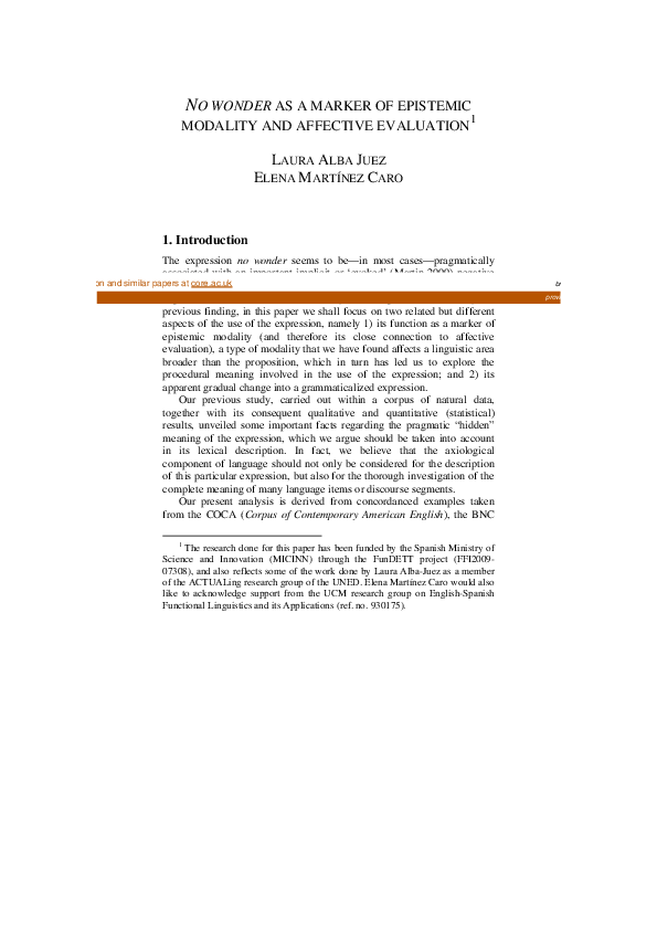 (PDF) No wonder" as a marker of epistemic modality and affective evaluation