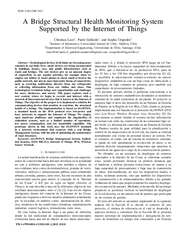 (PDF) A bridge structural health monitoring system supported by the Internet of Things