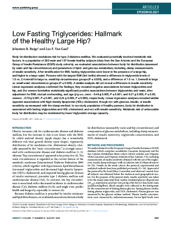(PDF) Low Fasting Triglycerides: Hallmark of the Healthy Large Hip?
