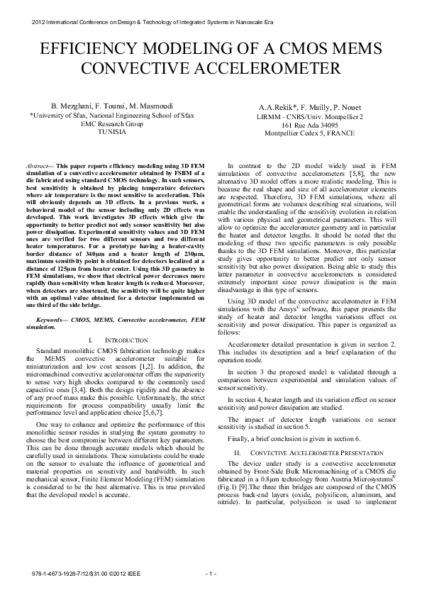 (PDF) Efficiency modeling of a CMOS MEMS convective accelerometer
